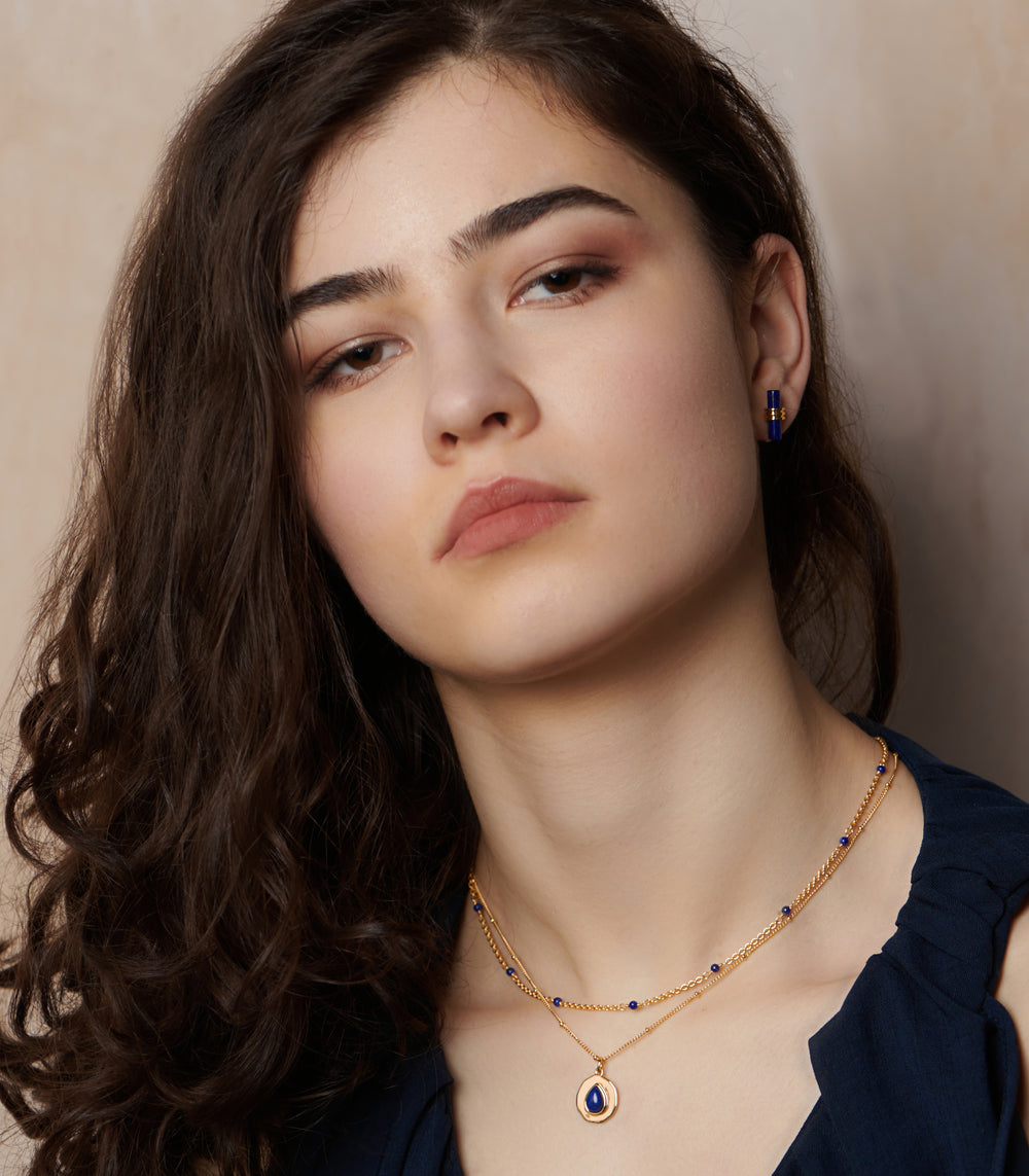 Usekh Necklace |Blue Lapis Teardrop Vermeil Layering Necklace| Janus ...